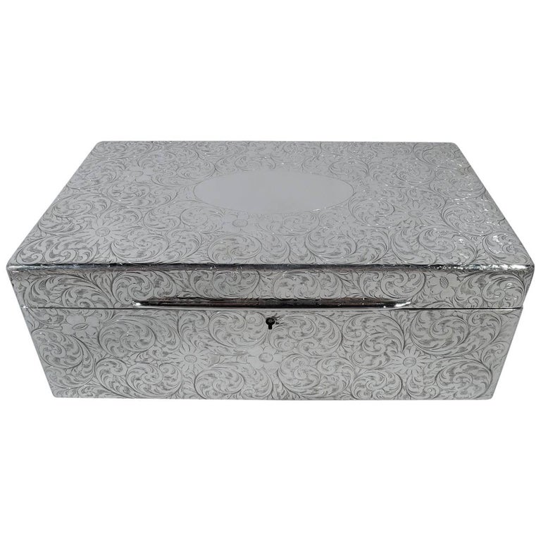 Large Antique Tiffany Sterling Silver Box with Beautiful Scrollwork For ...