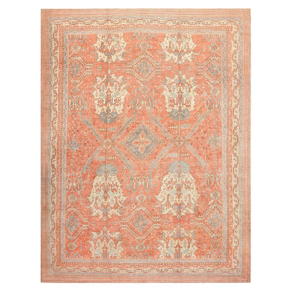 Beautiful Blue Background Antique Turkish Oushak Rug. Size: 14 ft 3 in ...