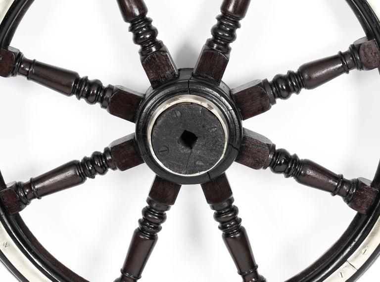 Antique Victorian Eight Spoke Mahogany and Brass Ships Wheel, 19th ...