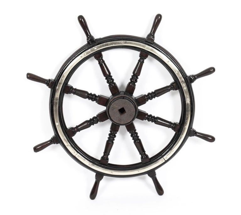 Antique Victorian Eight Spoke Mahogany and Brass Ships Wheel, 19th ...