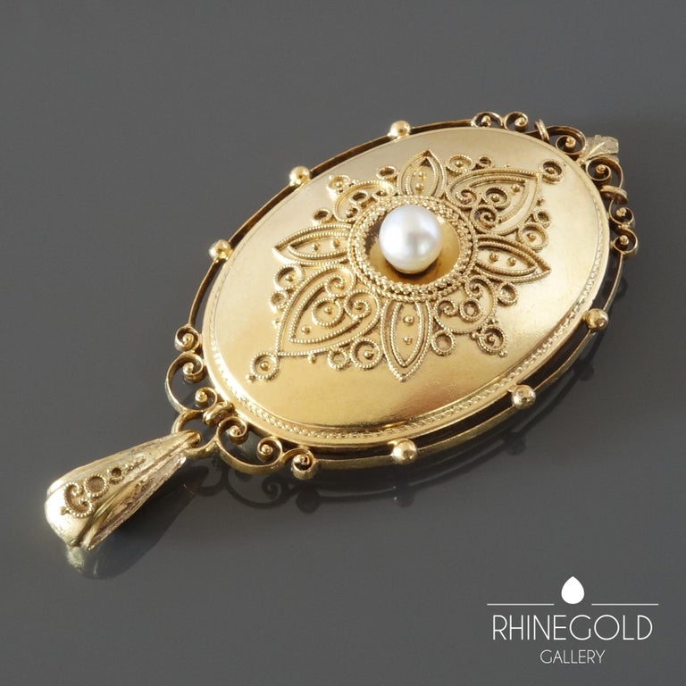 Large Antique Victorian Filigree Design Pearl Gold Locket For Sale at ...
