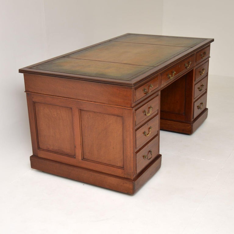 Large Antique Victorian Leather Top Pedestal Desk at 1stDibs