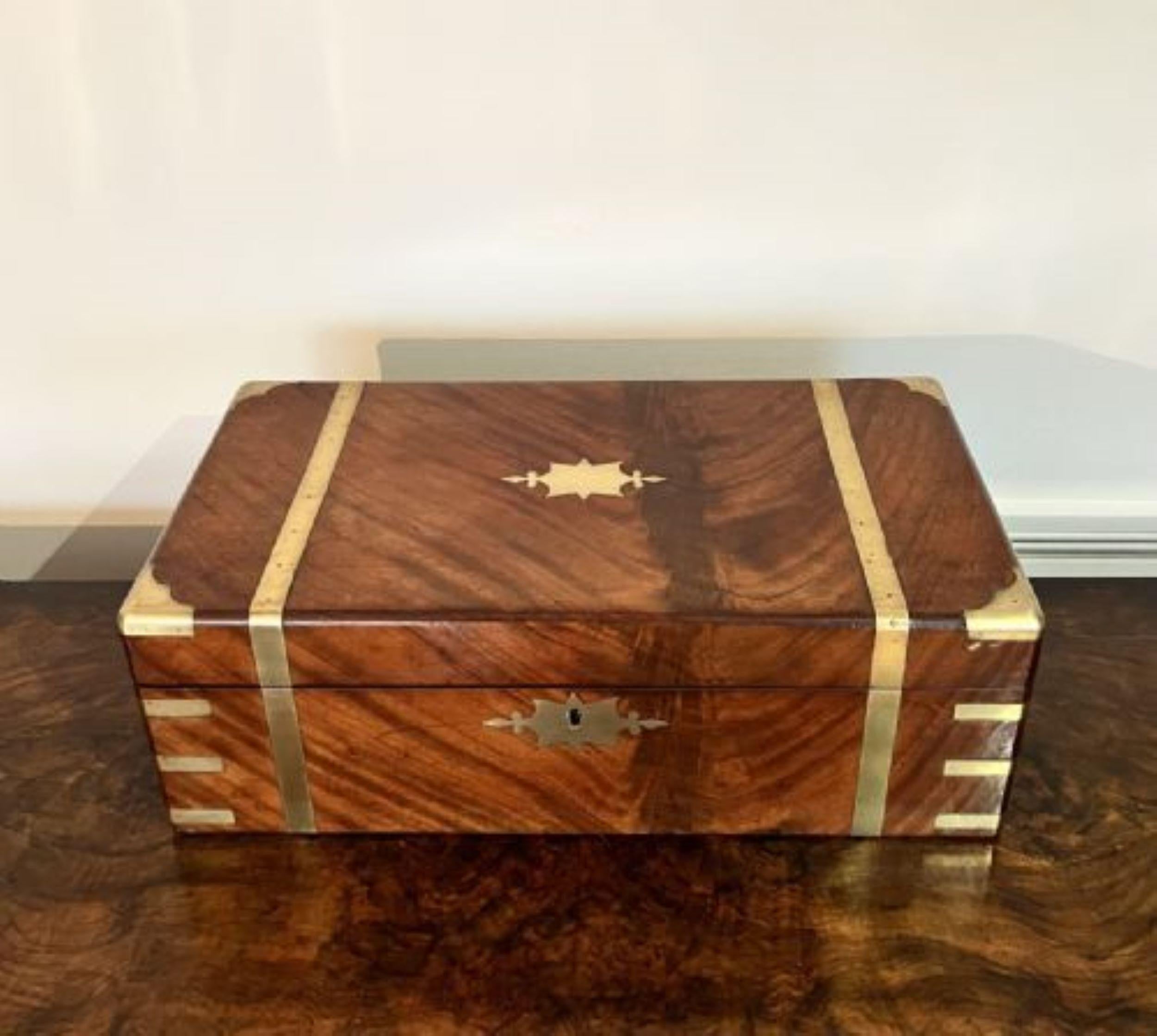 Large antique Victorian quality burr walnut and brass bound writing box ...