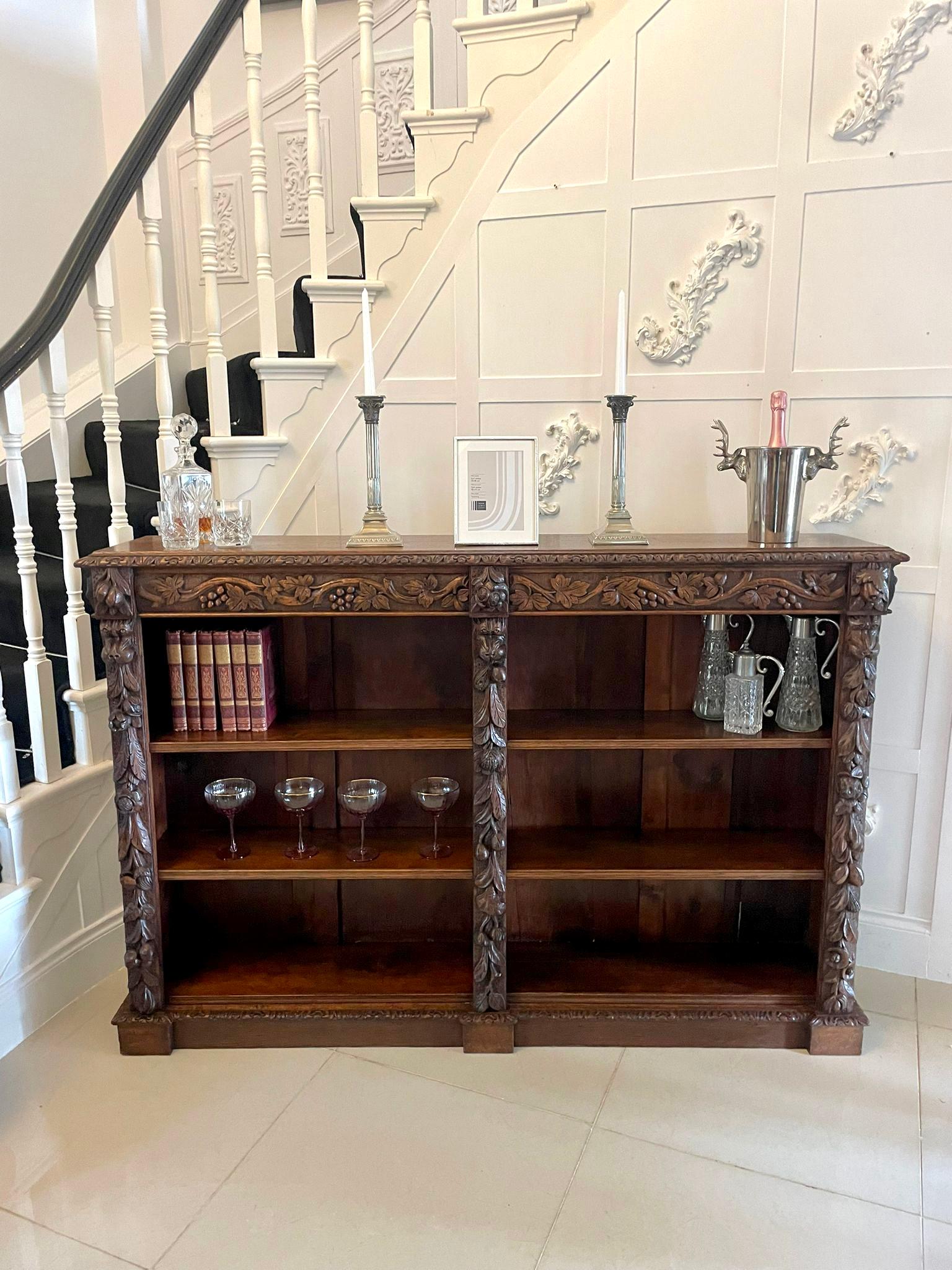 Large Antique Victorian Quality Carved Oak Open Bookcase For Sale at ...