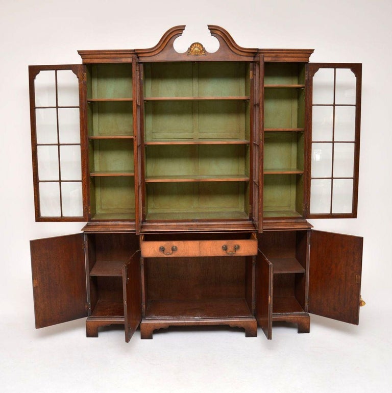 Large Antique Walnut Breakfront Bookcase at 1stDibs