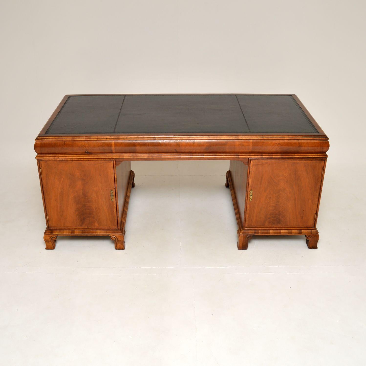Large Antique Walnut Leather Top Partners Desk For Sale at 1stDibs