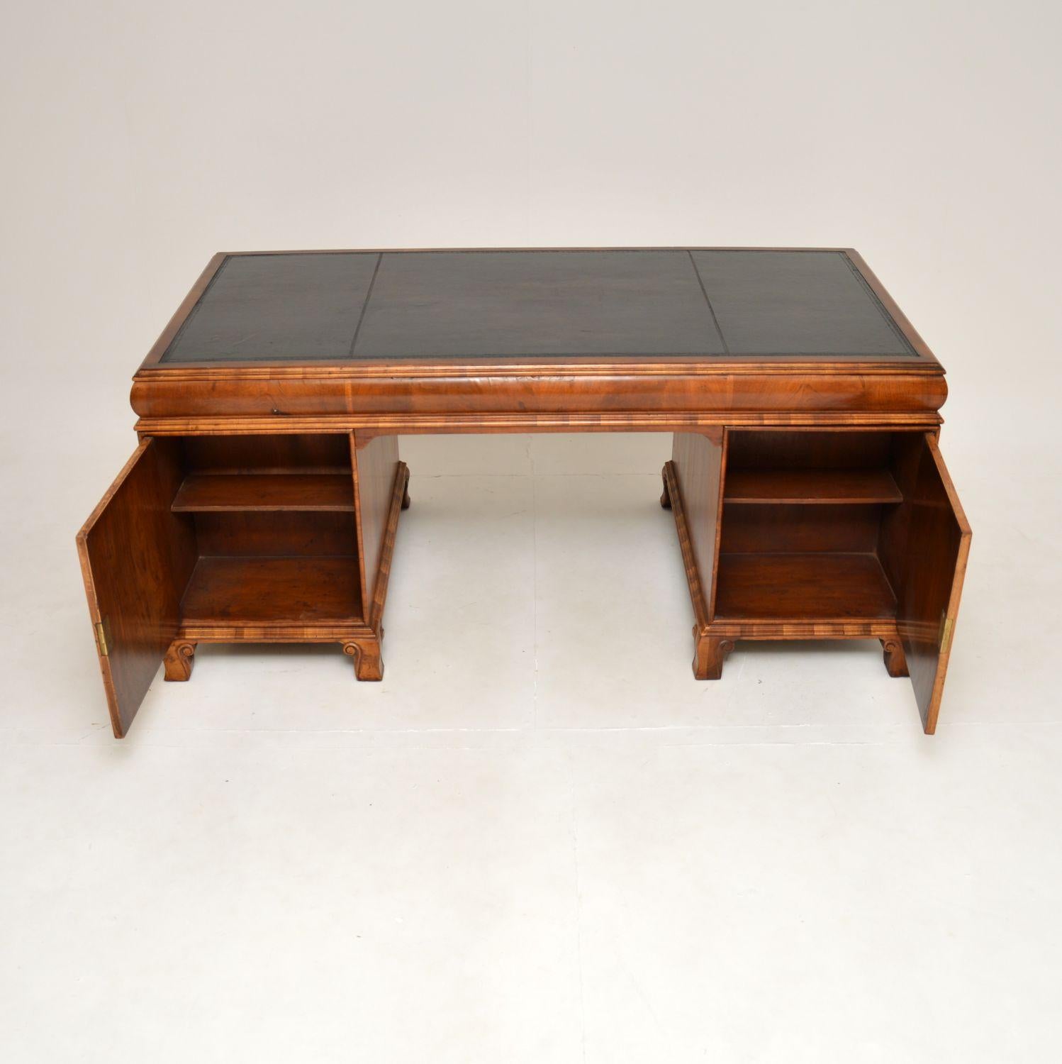 Large Antique Walnut Leather Top Partners Desk For Sale at 1stDibs