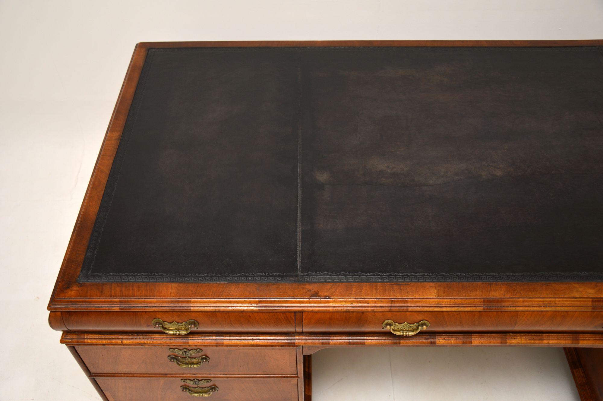 Large Antique Walnut Leather Top Partners Desk For Sale at 1stDibs