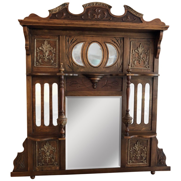 Large Antique Wooden Mirror at 1stDibs