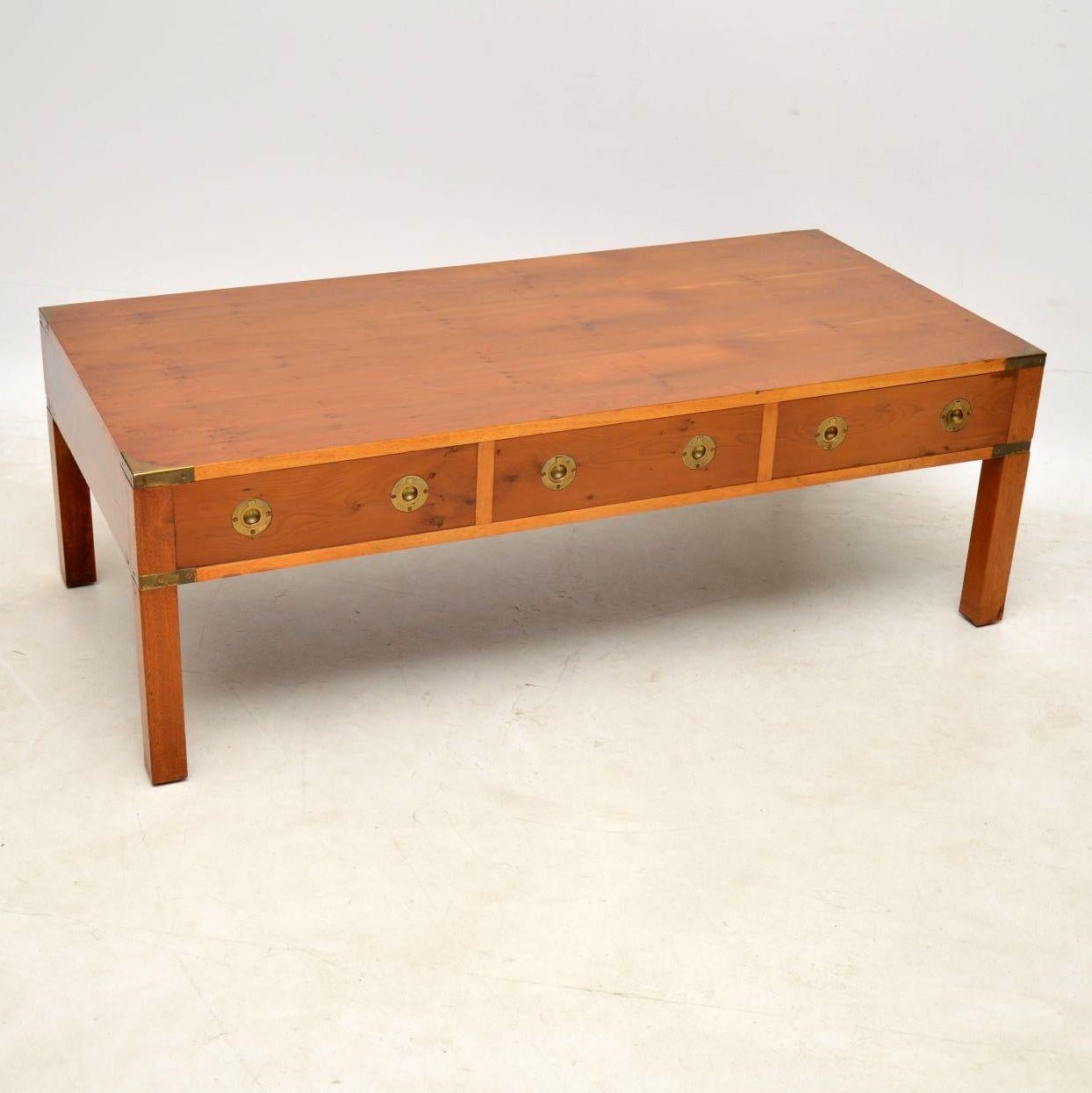 Large Antique Yew Wood Campaign Style Coffee Table at 1stDibs