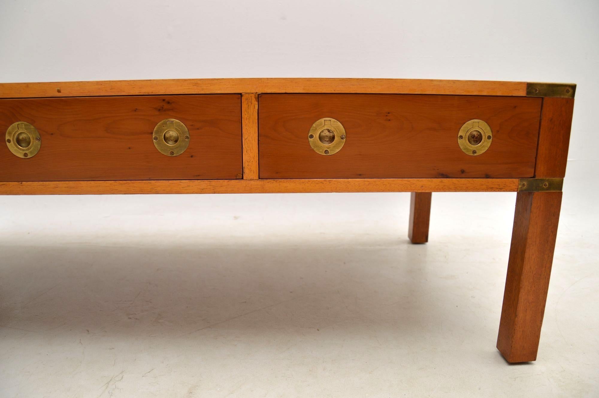 Large Antique Yew Wood Campaign Style Coffee Table at 1stDibs