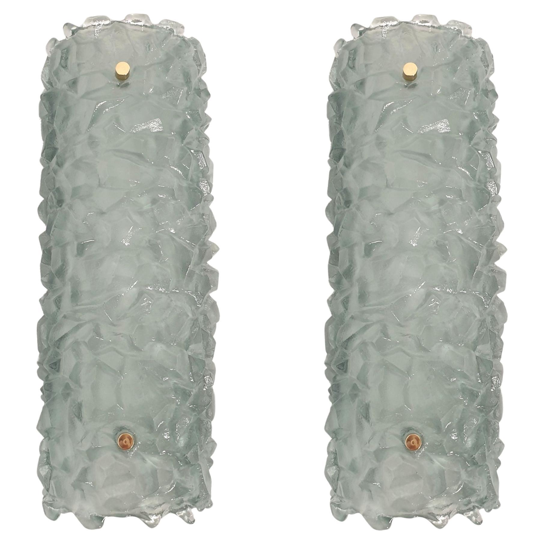 Mid-Century Light Blue Murano Glass Large Sconces, Barovier Style, a ...