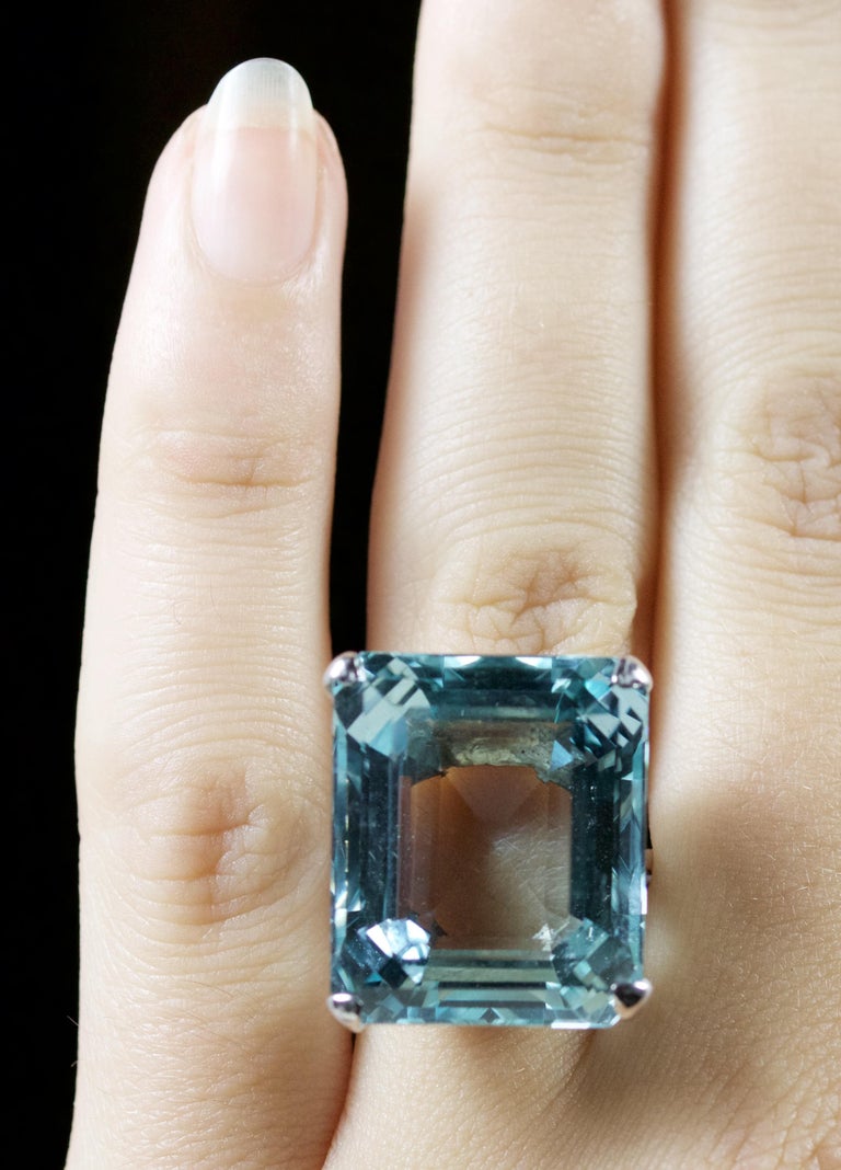 Large Aquamarine Ring 18 Carat White Gold at 1stDibs | large aquamarine ...