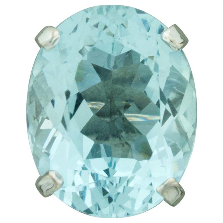 Large Aquamarine Solitaire Ring in 18 Karat White Gold at 1stDibs