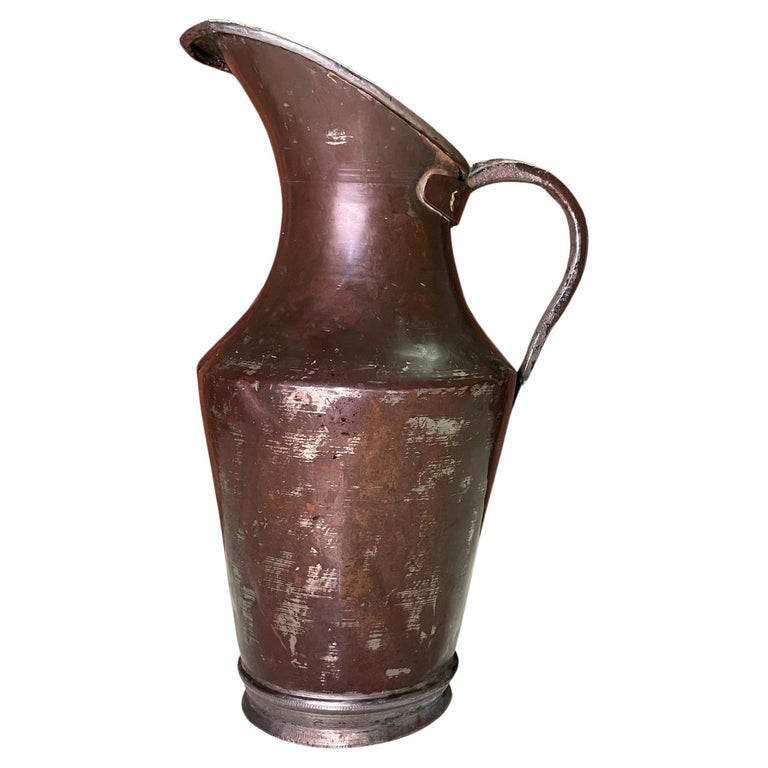 Large Arabian 19th Century Hammered Metal Water Pitcher For Sale at 1stDibs