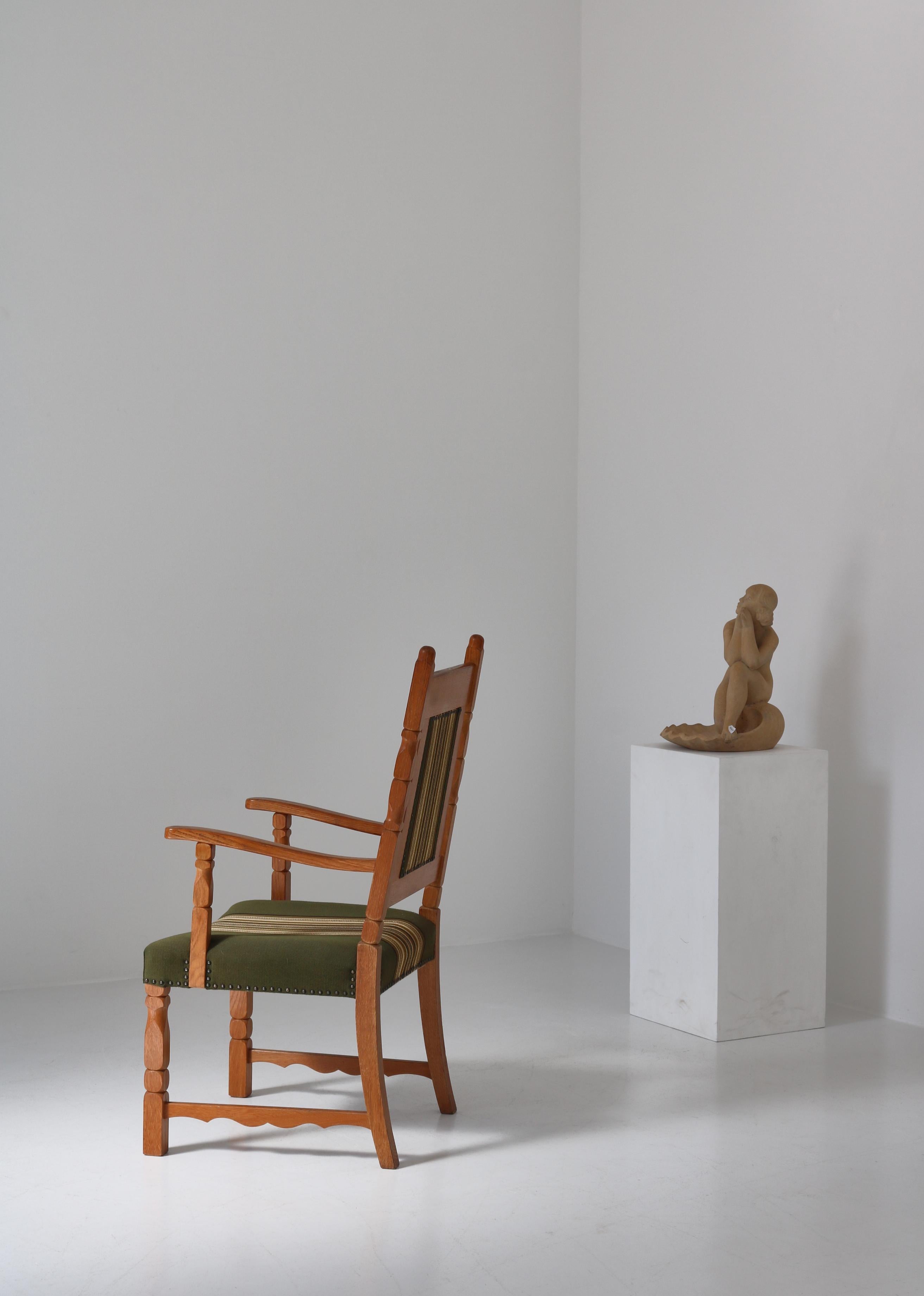 Large Arm Chair in Carved Oak and Traditional "Olmerdug" Fabric by ...