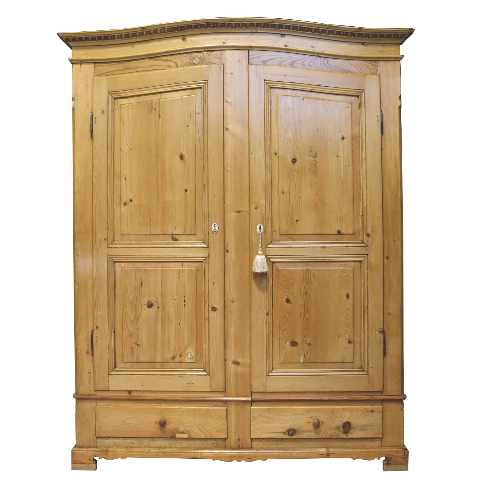 Large Armoire in Pine with Arched Bonnet and Drawers, Germany, circa ...