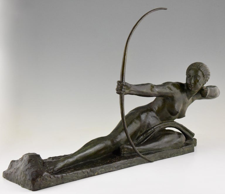 Art Deco Bronze Sculpture Nude with Bow Penthesilia by Bouraine, France, 1930 For Sale at 1stdibs