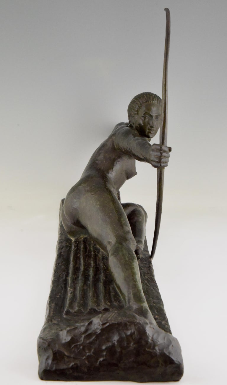 Art Deco Bronze Sculpture Nude with Bow Penthesilia by Bouraine, France, 1930 For Sale at 1stdibs