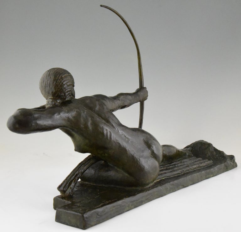 Art Deco Bronze Sculpture Nude with Bow Penthesilia by Bouraine, France, 1930 For Sale at 1stdibs