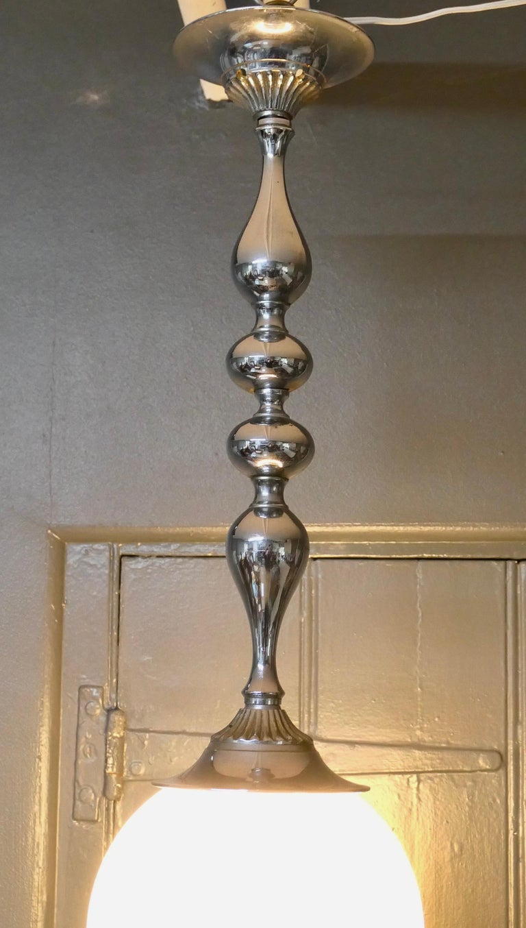 Large Art Deco Chrome Opaque Glass Globe Hanging Light For Sale at 1stDibs
