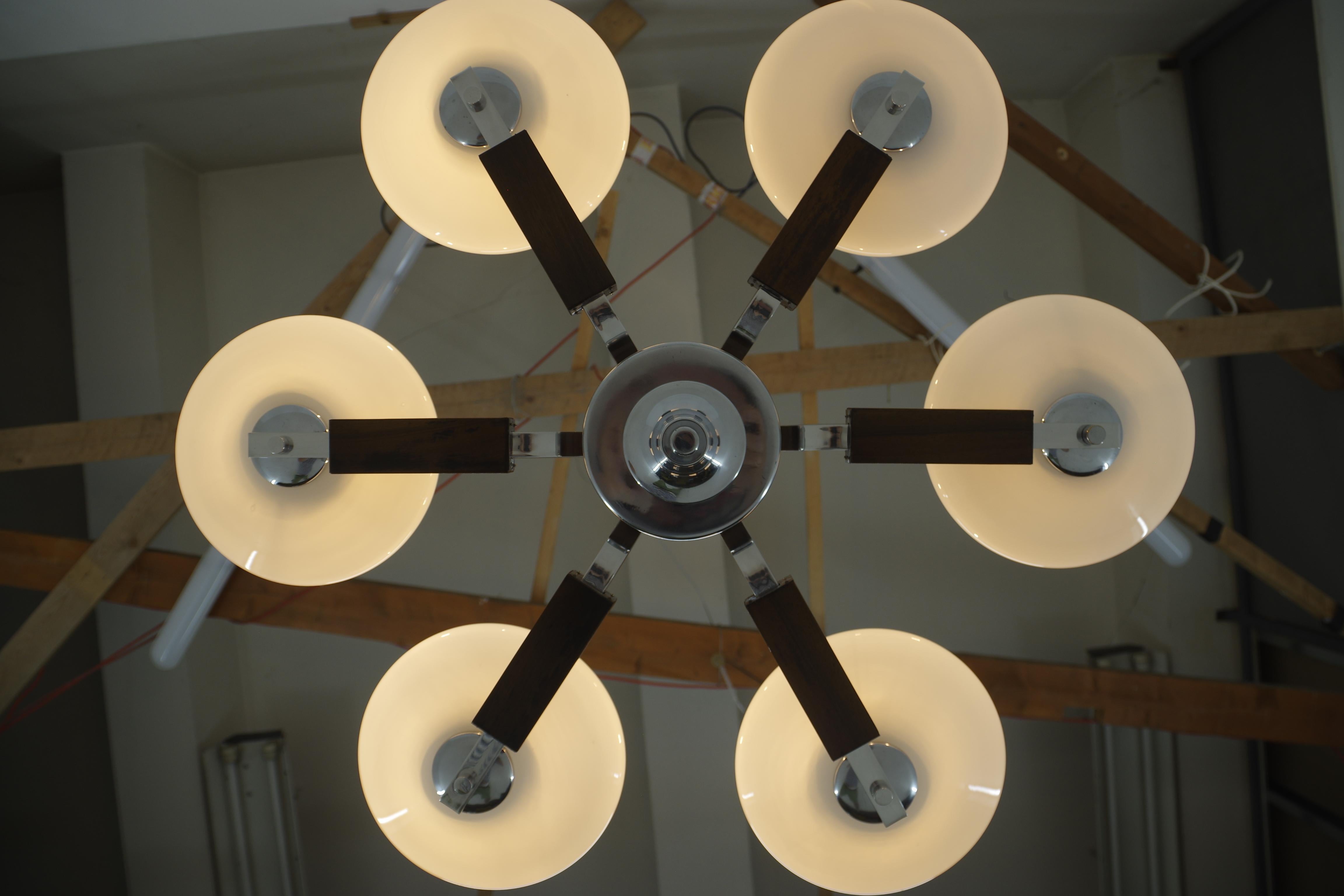 Large Art Deco Chrome Wood and Chrome Chandelier, 1930s, Restored For ...