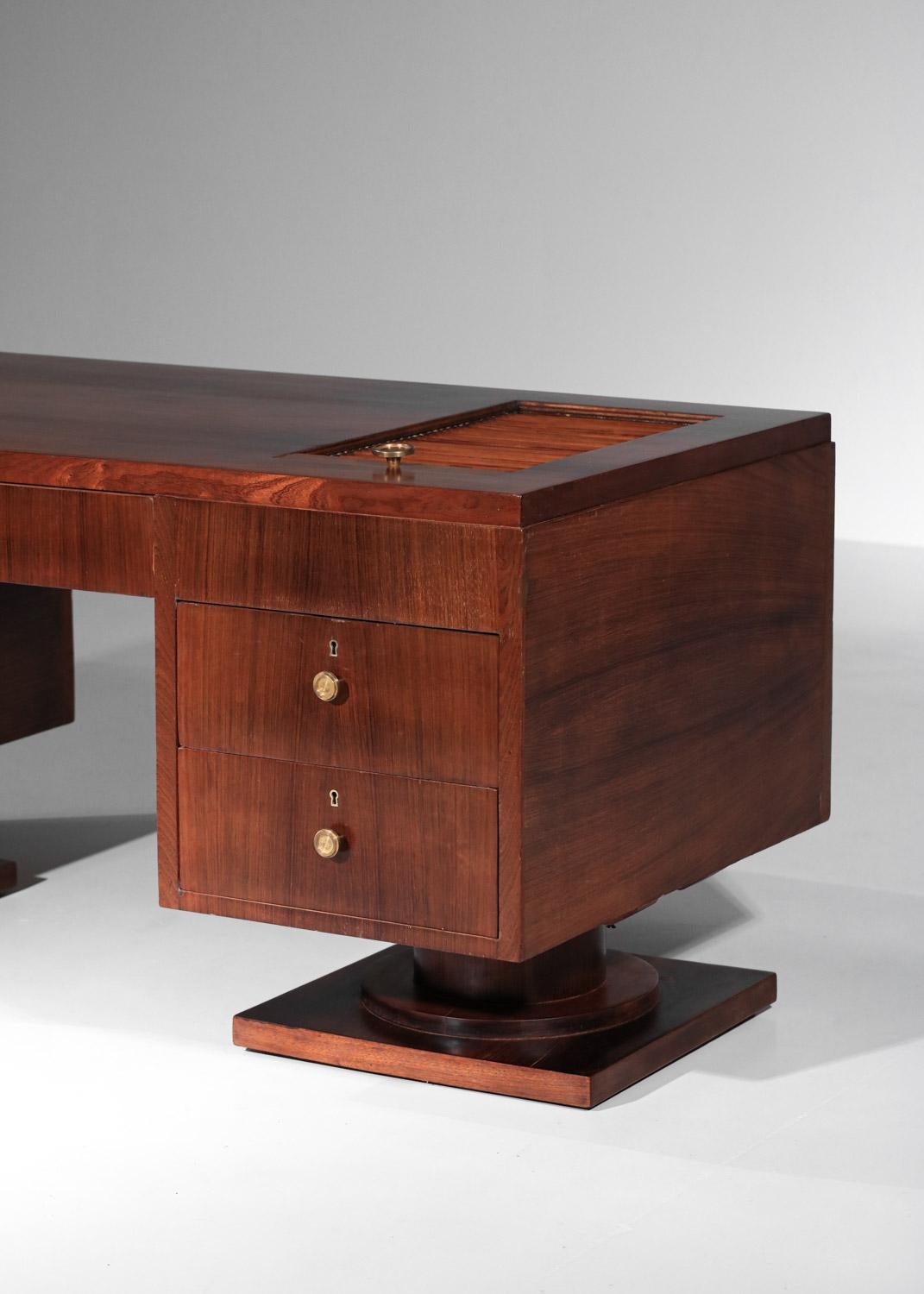 large art deco desk from the 1930s with solid wood and brass curtain ...