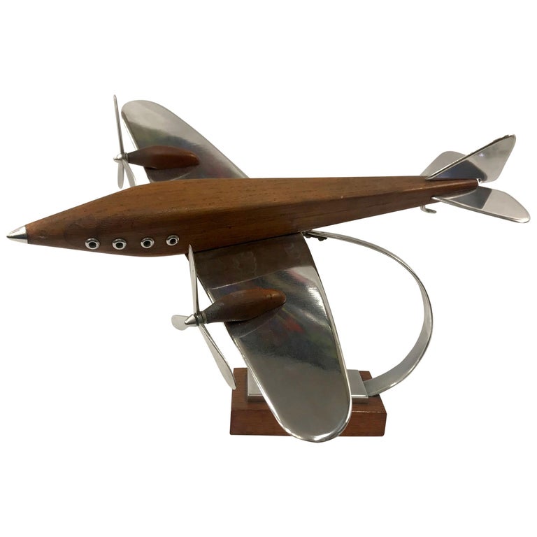 Large Art Deco Desk Model Airplane Aluminium and Teak Wood, France ...
