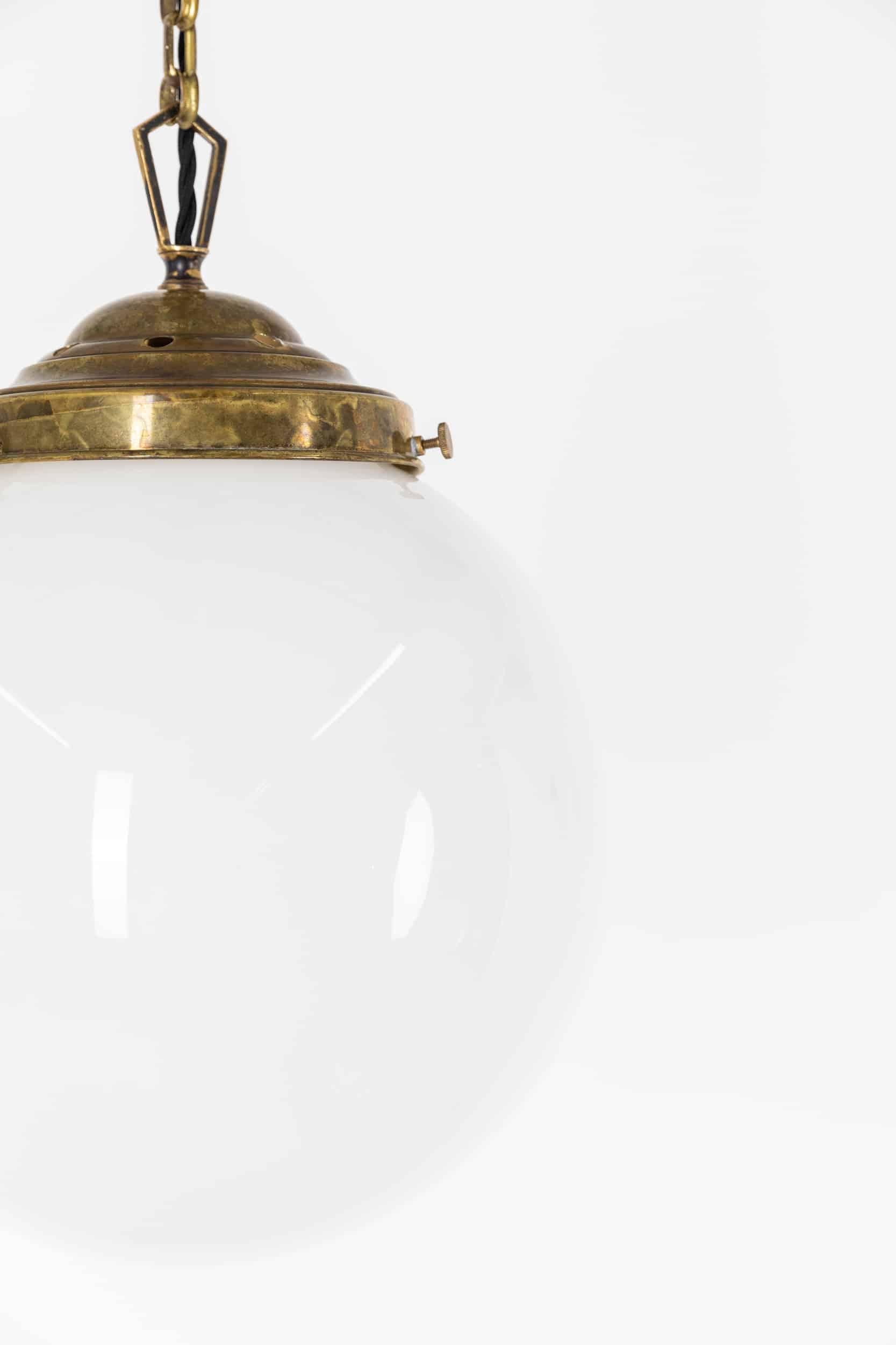 Large Art Deco Globe Opaline Glass Pendant Lamp Brass Gallery, C.1930 ...