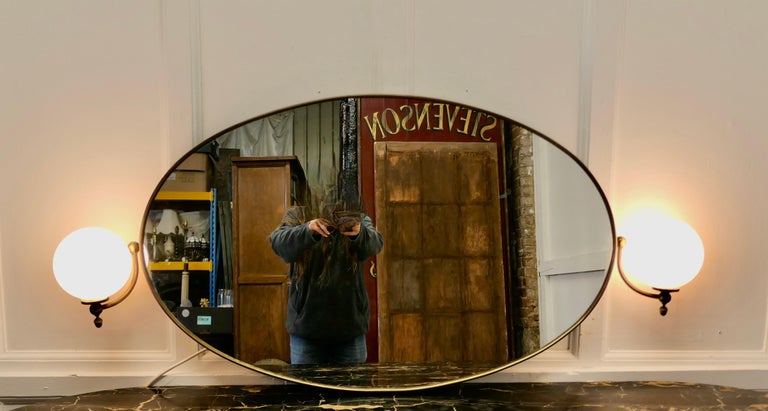 Large Art Deco Oval Wall Mirror with Globe Lights at 1stDibs