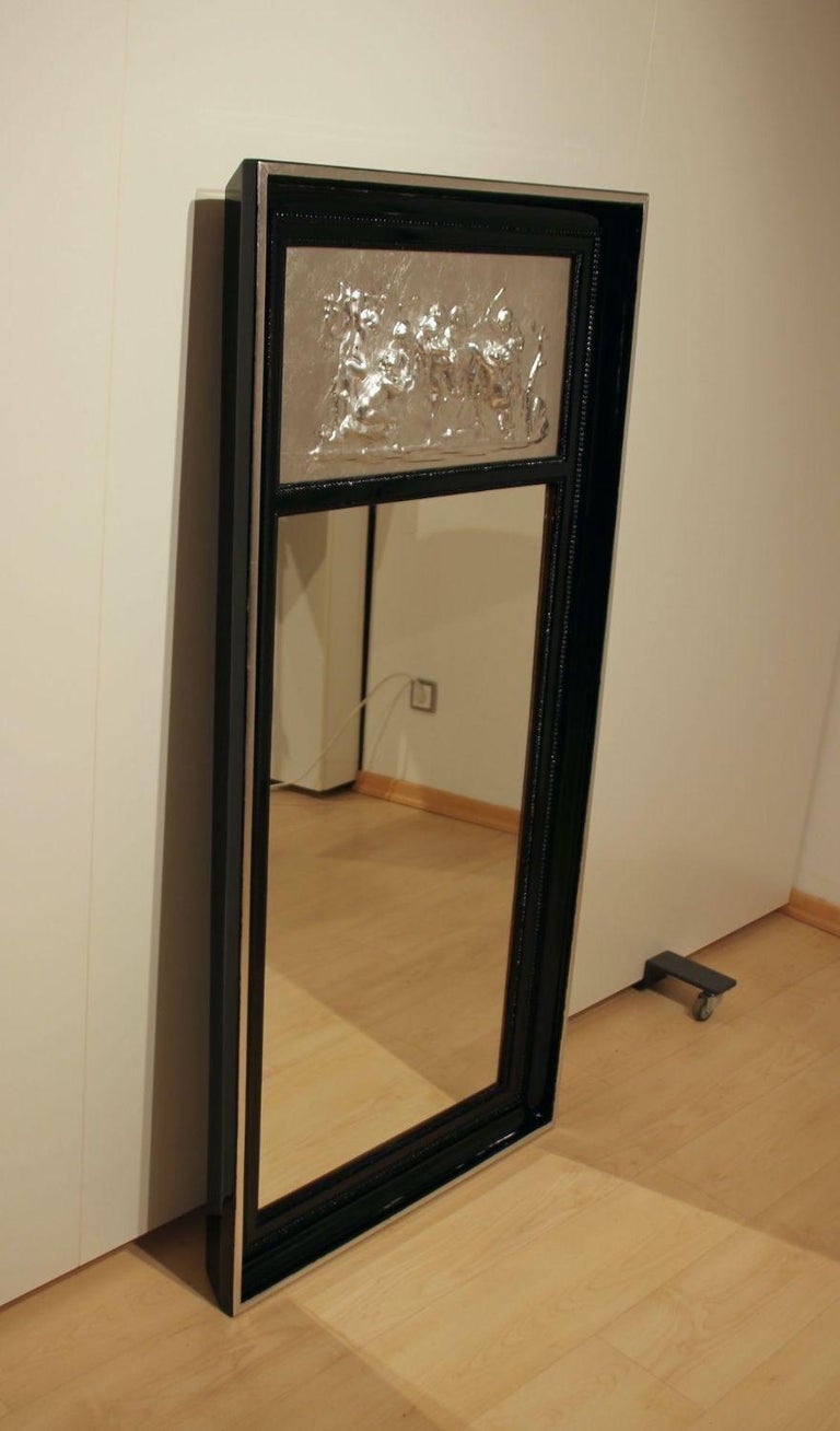 Large Art Deco Pillar Mirror, Black Lacquer and Silver-Leaf, France ...