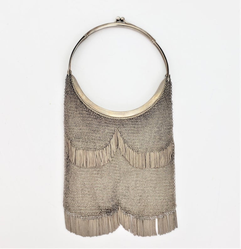 Large Art Deco Silver Mesh Flapper Styled Purse or Evening Handbag with ...