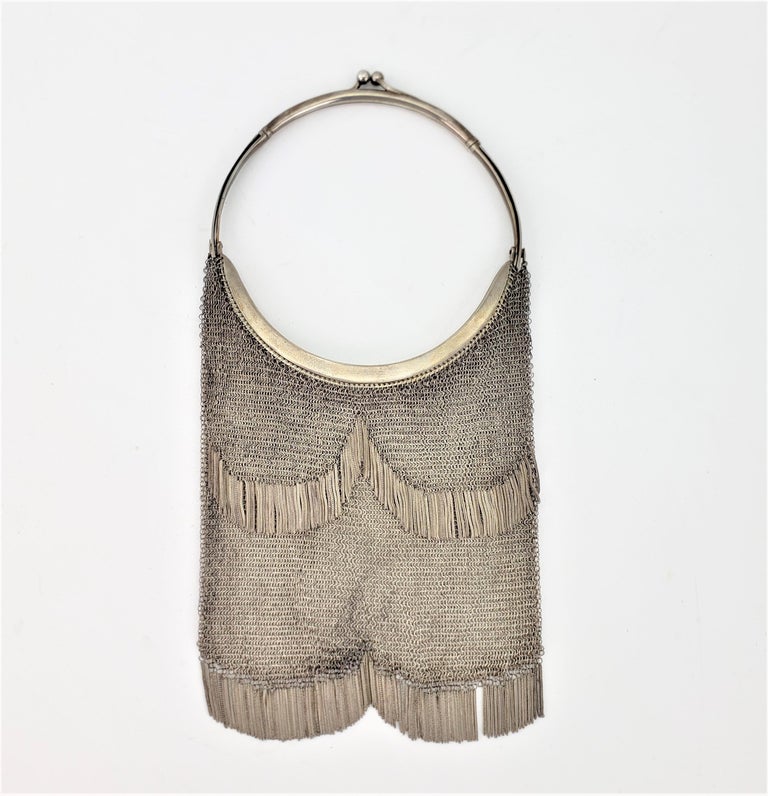 Large Art Deco Silver Mesh Flapper Styled Purse or Evening Handbag with ...
