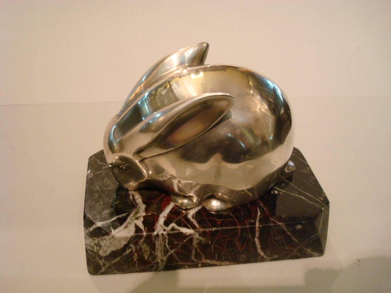 Art Deco Silvered Bronze Sculpture of a Rabbit, Edouard Marcel Sandoz ...