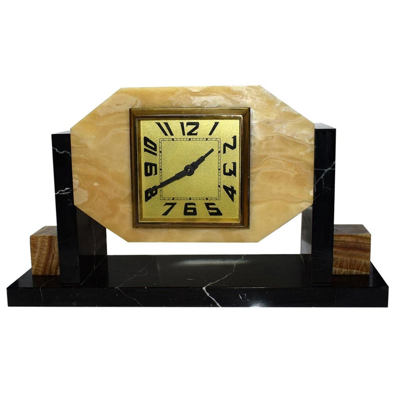Large Art Deco Solid Marble Mantle Clock at 1stDibs