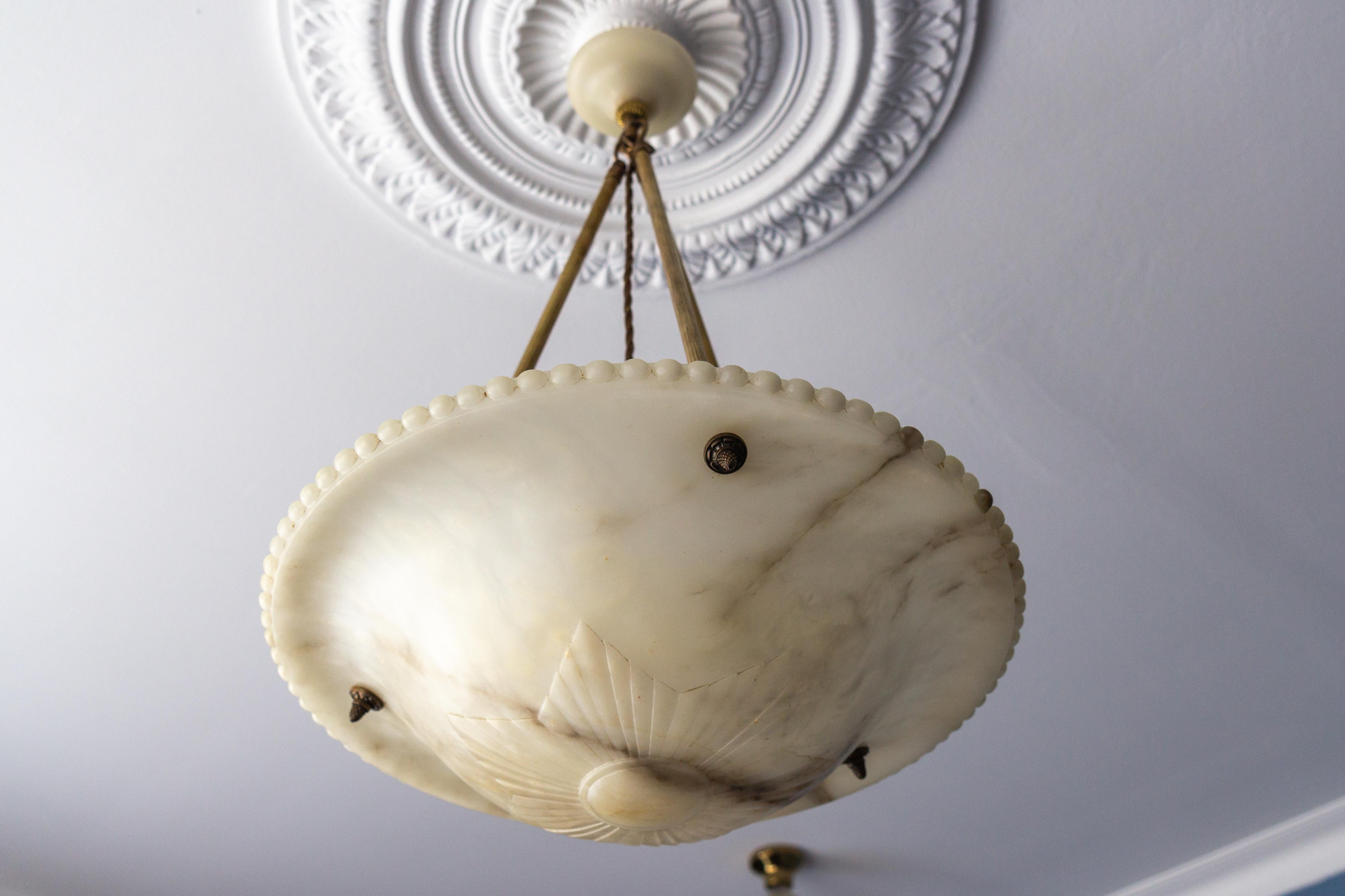 Large Art Deco White Alabaster and Brass Pendant Light, ca 1920 For ...