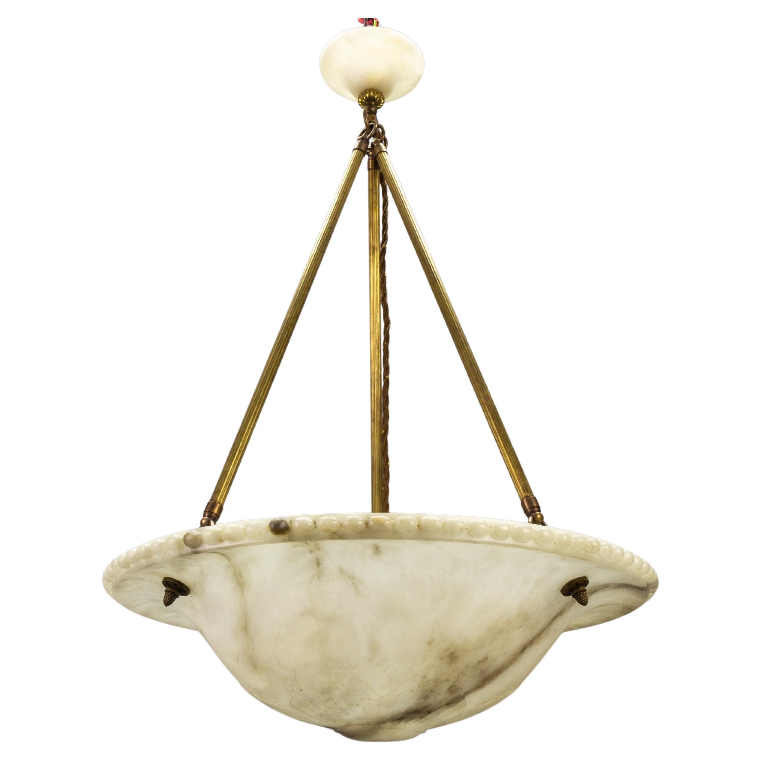 Art deco alabaster and brass pendant light For Sale at 1stDibs