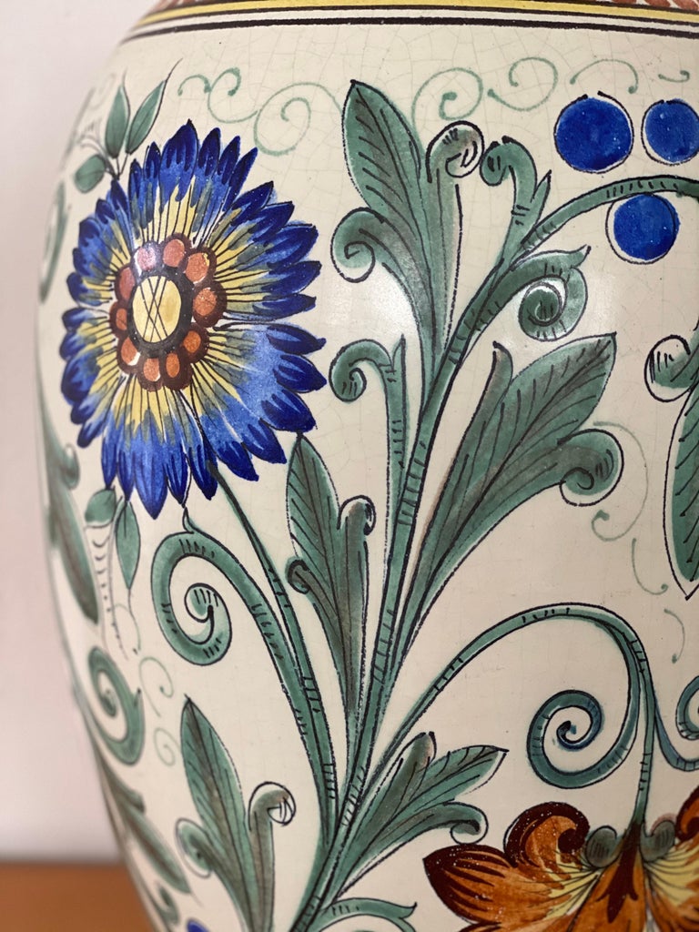 Large Art Gouda Ceramic Flower Pattern Vase, 1930s at 1stDibs