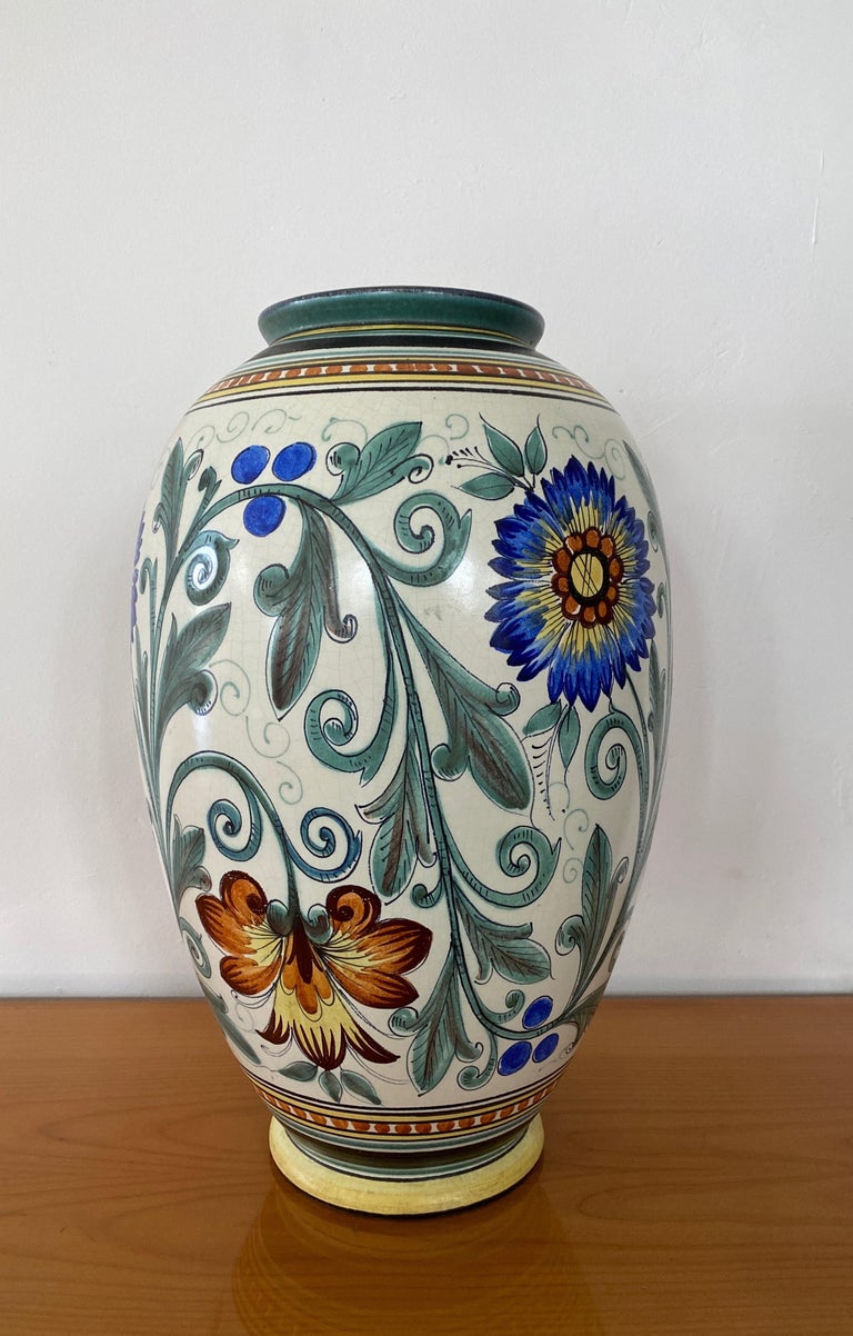Large Art Gouda Ceramic Flower Pattern Vase, 1930s at 1stDibs | large ...