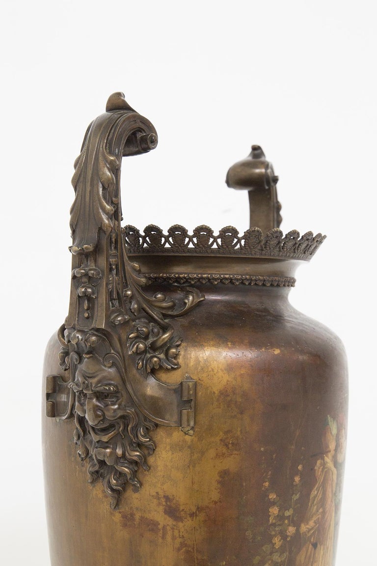 Large Art Nouveau Painted Bronze Vase For Sale at 1stDibs