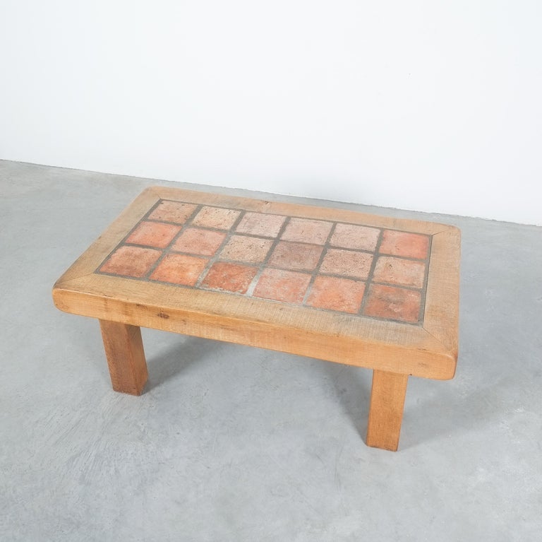 Large Artisan Oak Terracotta Coffee or Outdoor Table, France, 1950 at ...