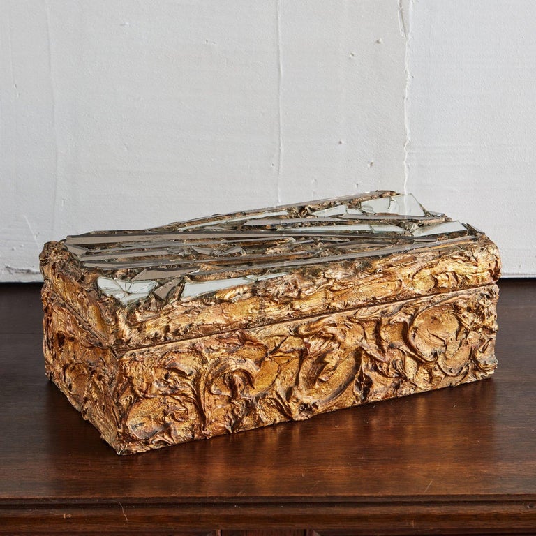 Large Artist Made Gold Leaf Wooden Box, France 1970s For Sale at 1stDibs