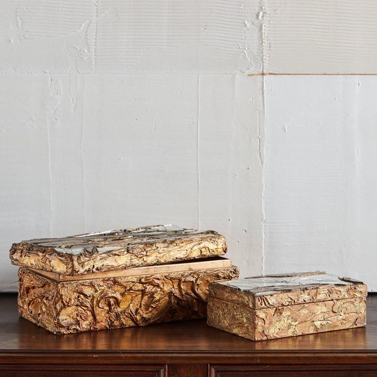 Large Artist Made Gold Leaf Wooden Box, France 1970s For Sale at 1stDibs