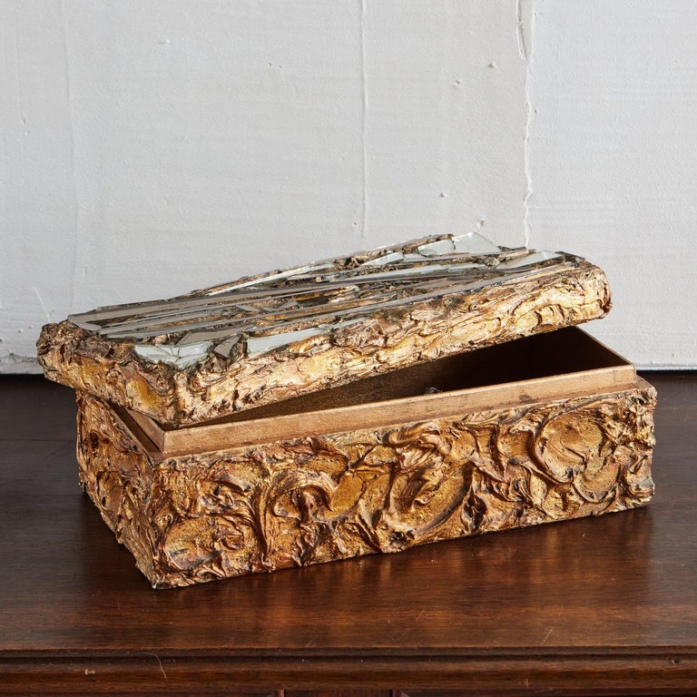 Large Artist Made Gold Leaf Wooden Box, France 1970s For Sale at 1stDibs