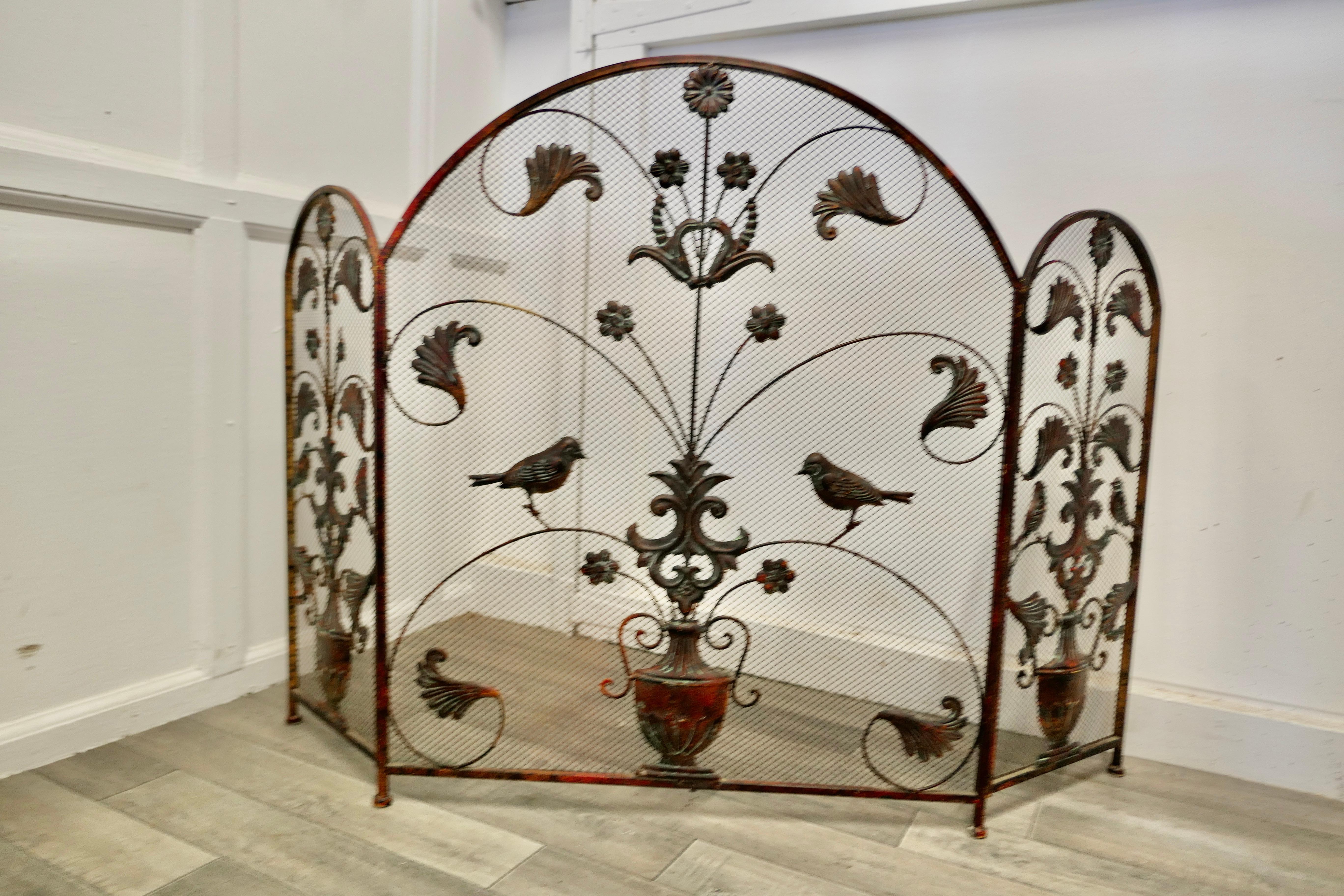 Large Arts and Crafts Folding Iron and Toleware Fire Guard at 1stDibs