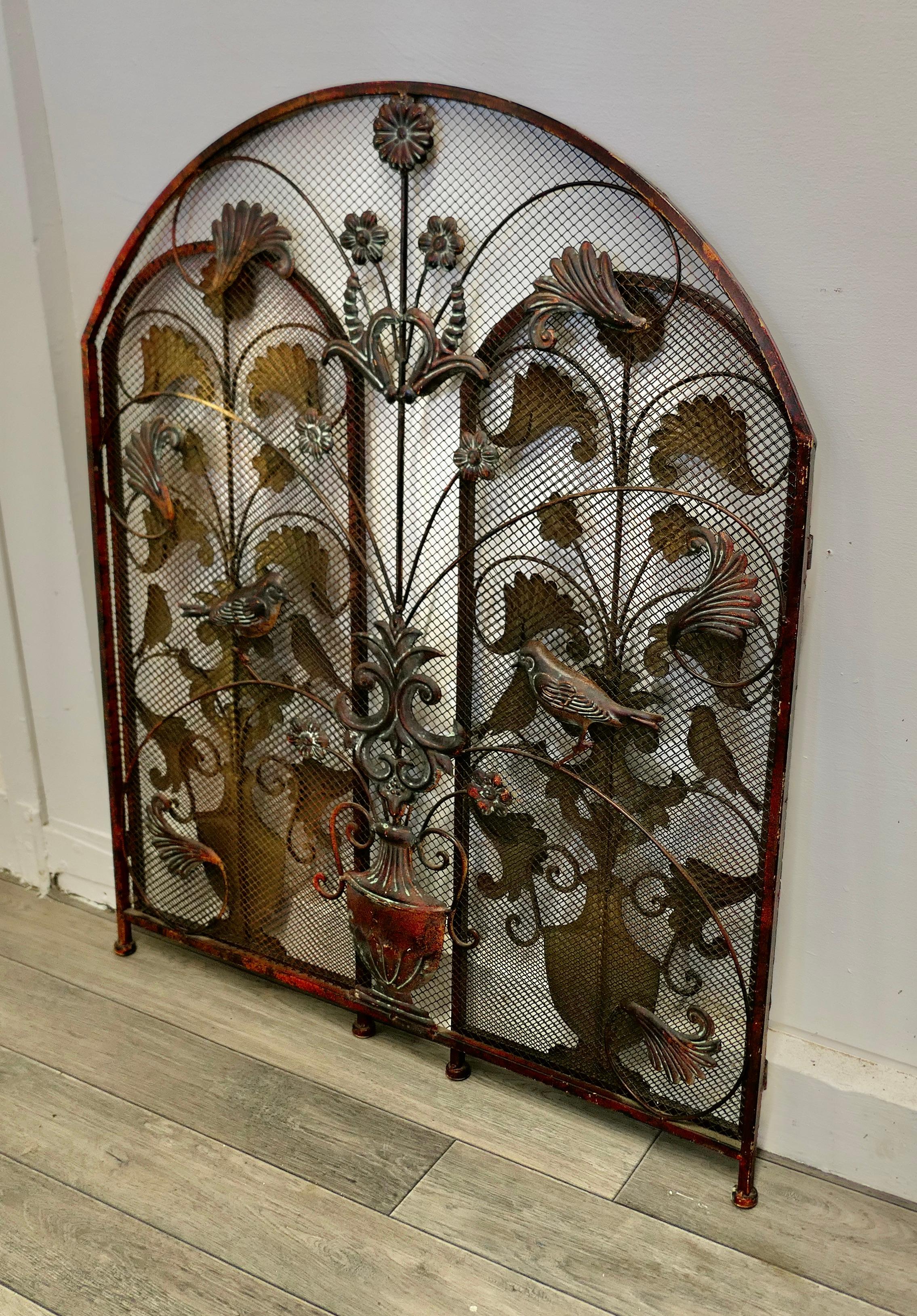 Large Arts and Crafts Folding Iron and Toleware Fire Guard at 1stDibs