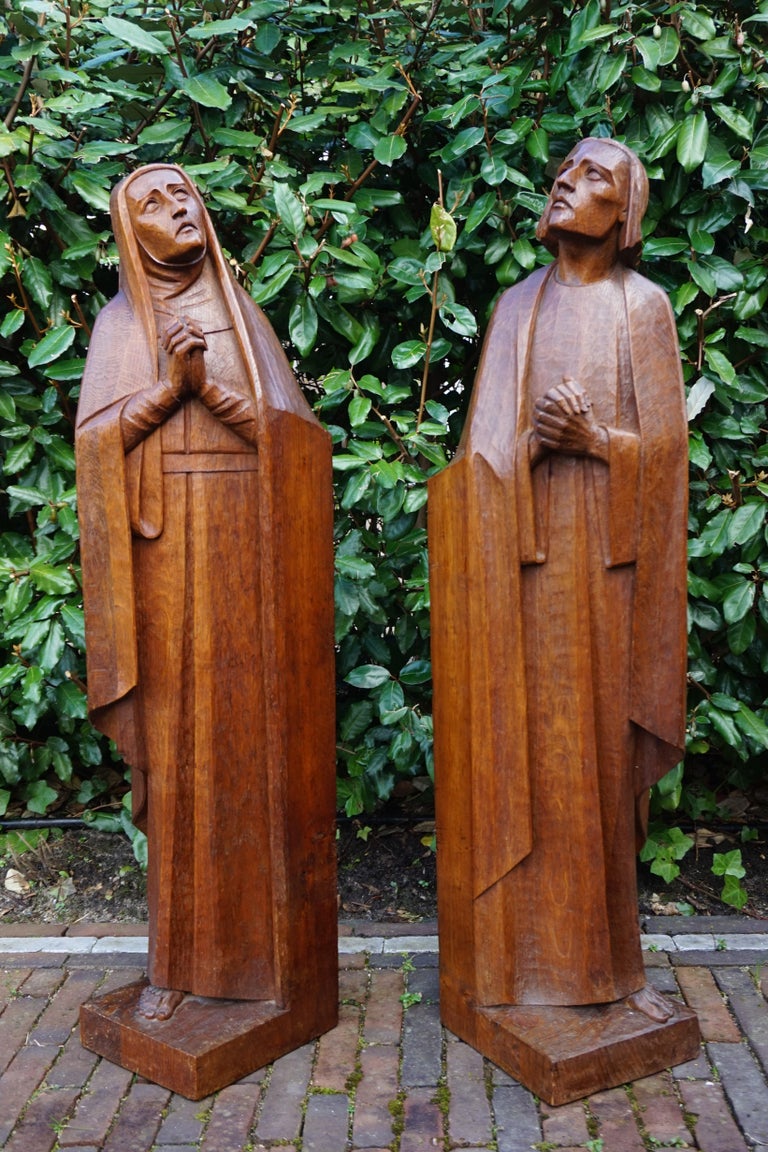 Large Arts and Crafts Hand Carved Mourning Mary and Saint John Church ...