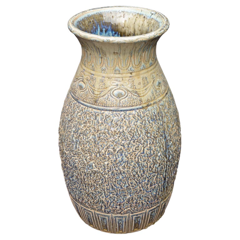 Large Arts and Crafts Pottery Floor Vase Heavy Drip Glaze Early 20th ...