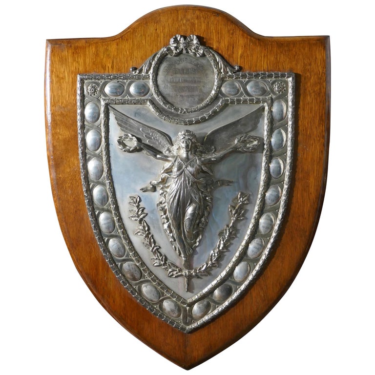 Large Arts and Crafts Shield Trophy with Nike the Goddess of Victory ...