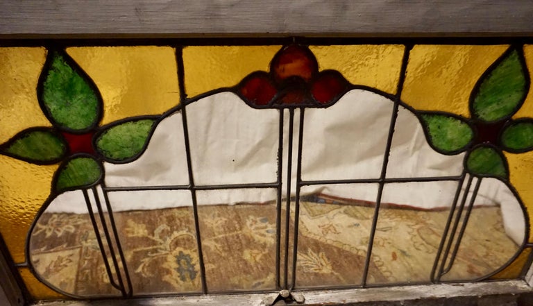 Large Arts and Crafts Stained Glass Window with Floral Theme For Sale ...